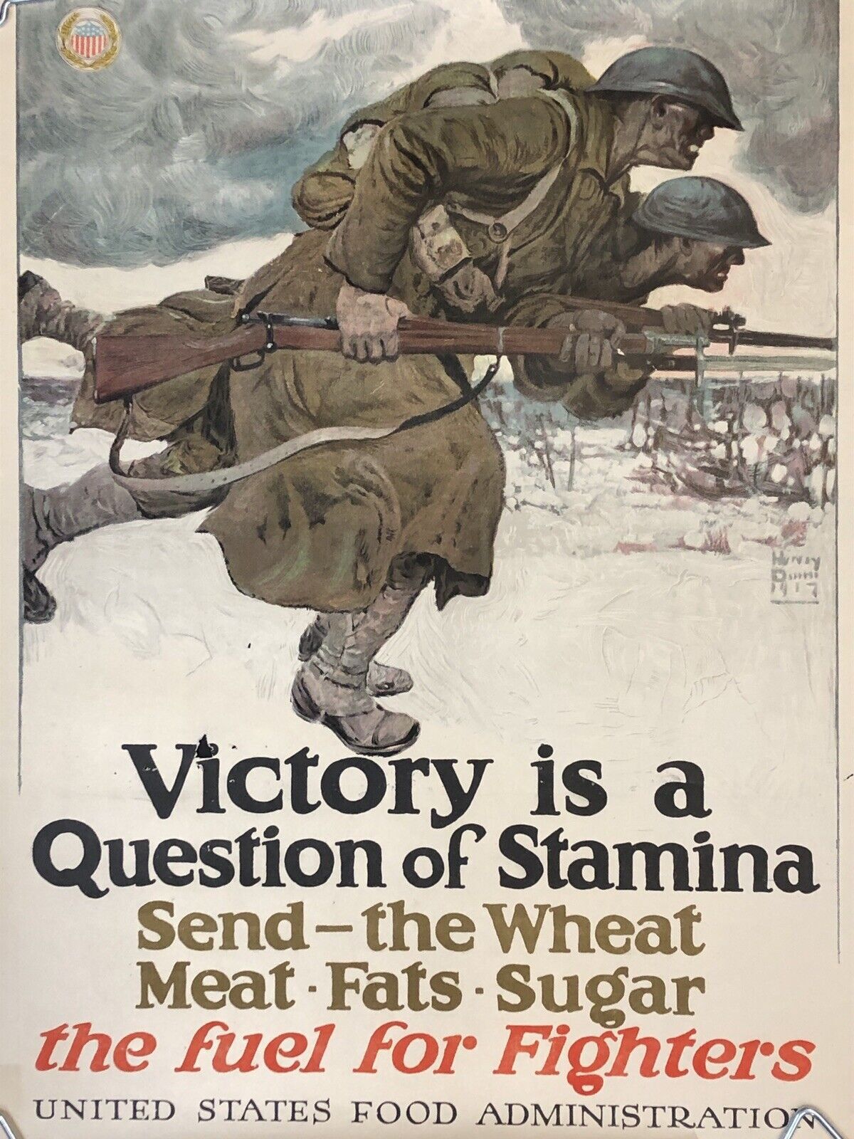 ORIGINAL WWI ERA FUEL FOR FIGHTERS RECRUITMENT POSTER | Harvey Thomas Dunn